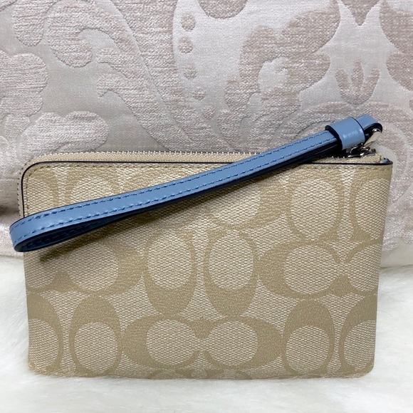 Coach | Bags | Coach Nwt Signature Printlight Blue Wristlet | Poshmark